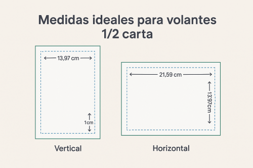 Medidas ideales para volantes tamaño 1/2 carta: Vertical y Horizontal